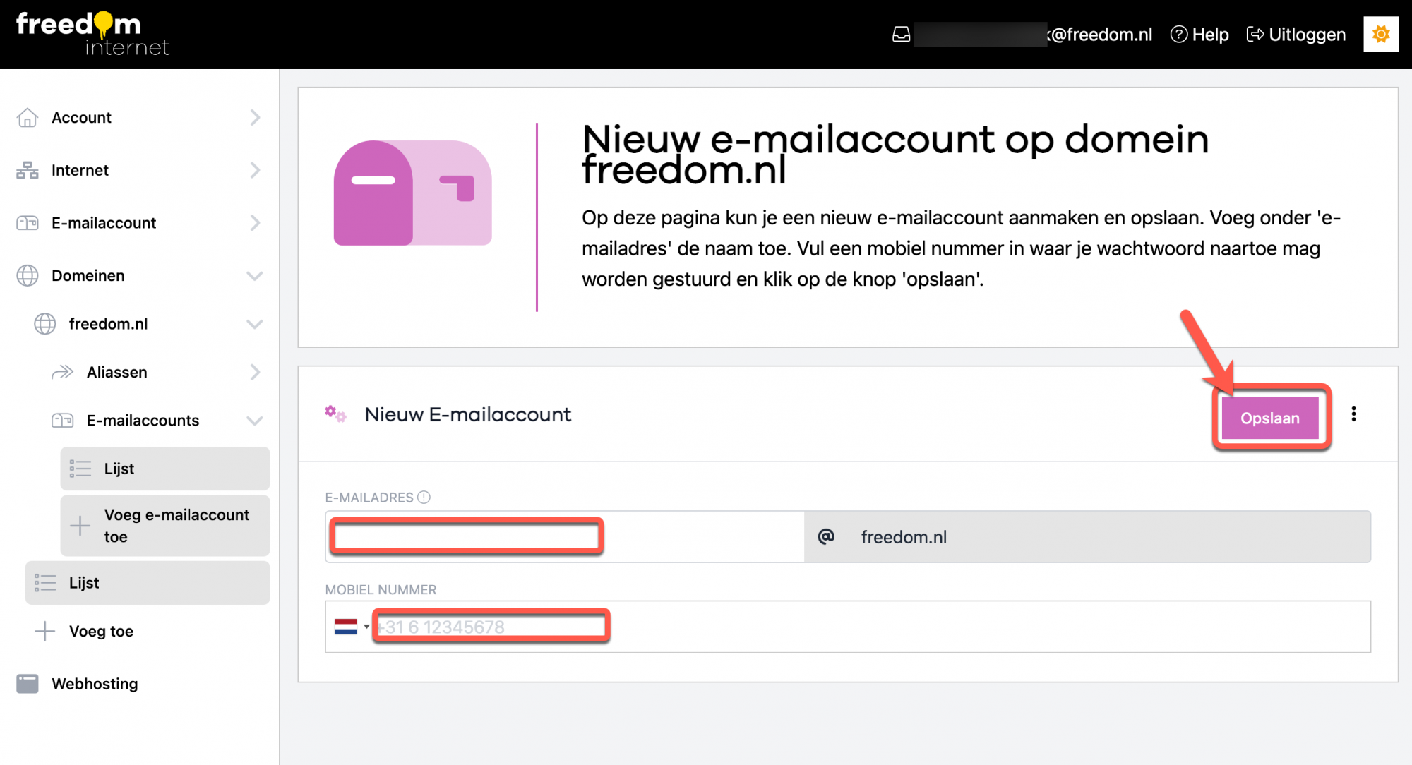 Hoe maak ik een e-mailadres/mailbox aan op een domein? | Freedom Helpdesk