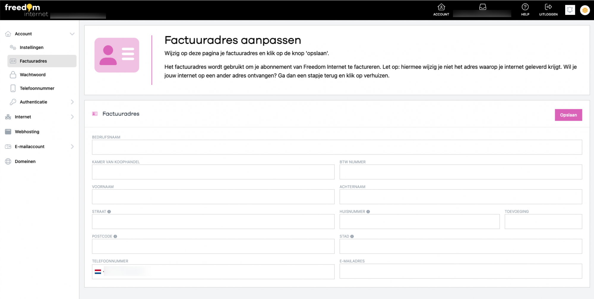 Hoe kan ik mijn factuuradres wijzigen? | Freedom Helpdesk